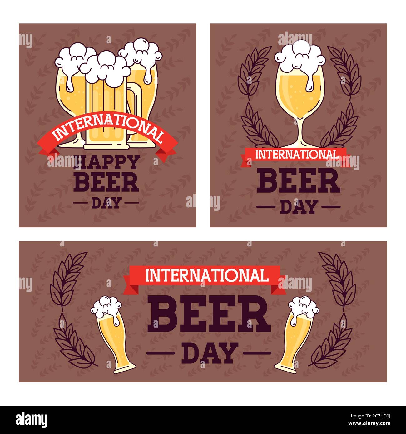 set of banners, of international beer day, august celebration with ...