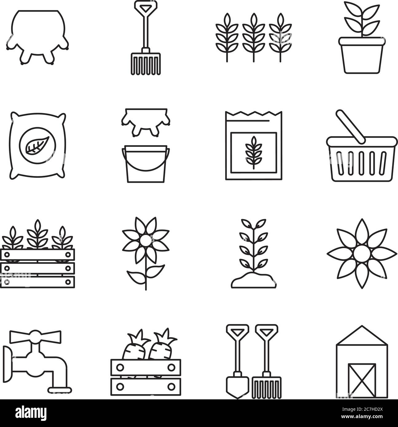 farm line style icon set design, agronomy lifestyle agriculture harvest ...