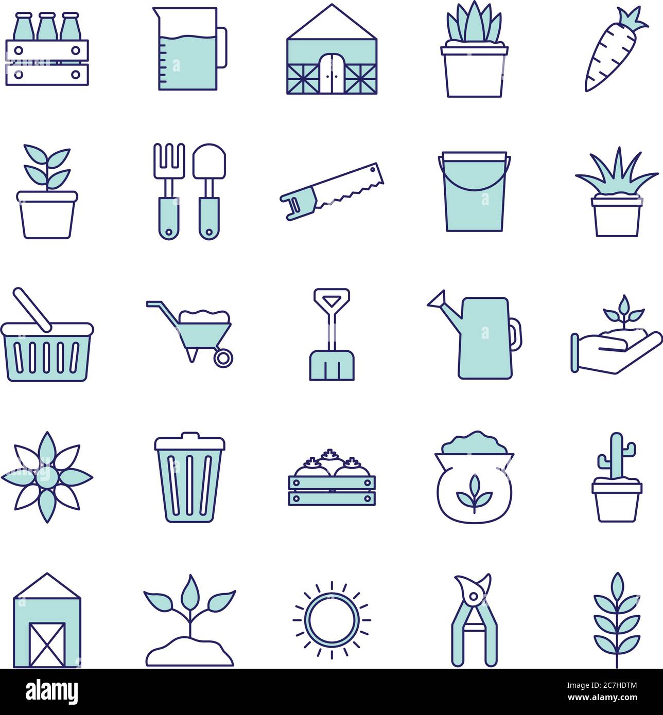 farm line and fill style icon set design, agronomy lifestyle ...
