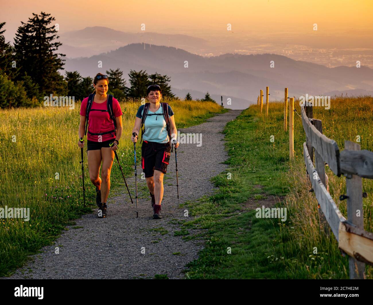 Hiking on the Zweälersteig, narrow hiking trail at the summit of the ...