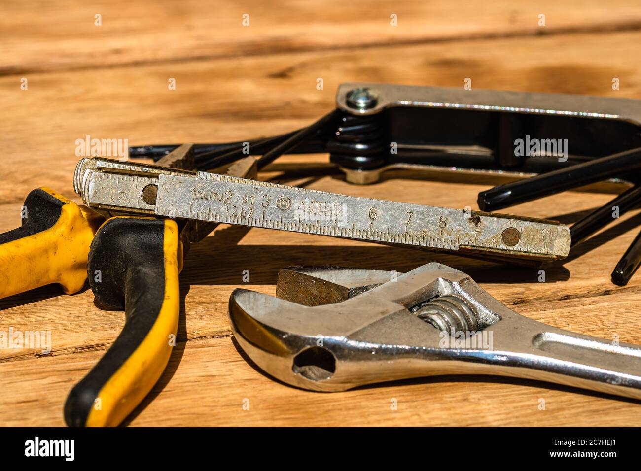 Tools for repair and building. Hummer, adjustable spanner, ruler ...