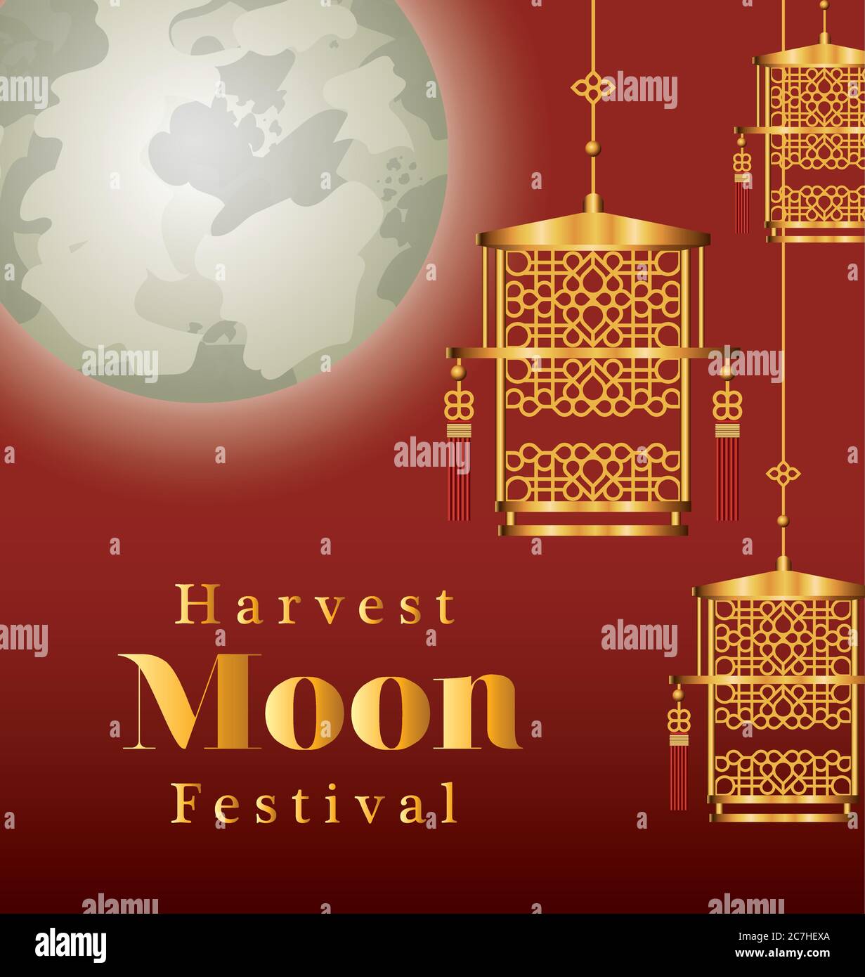 Mid autumn harvest moon festival with gold lanterns design, Oriental ...