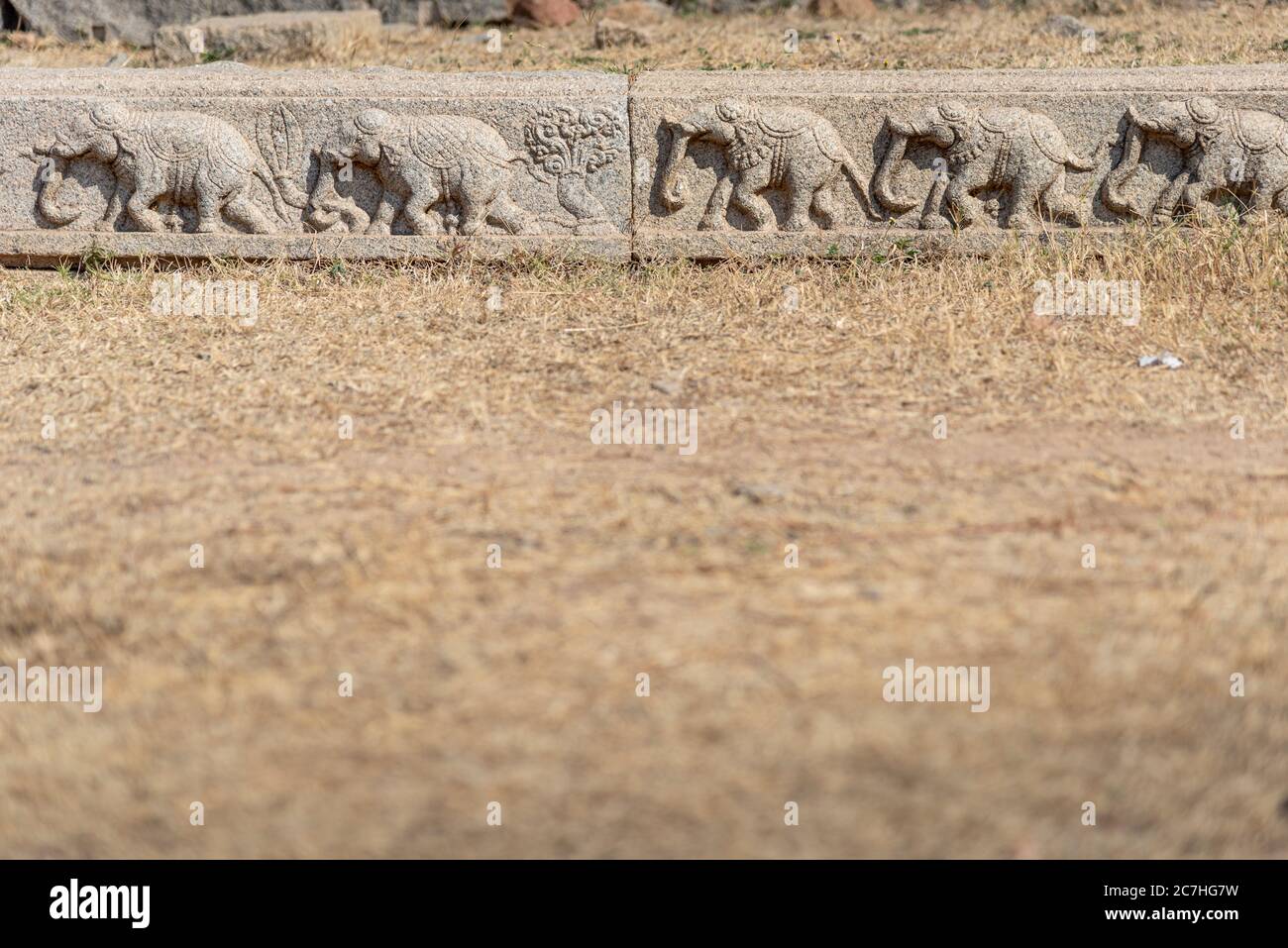 Stone edge with elephant relief Stock Photo - Alamy
