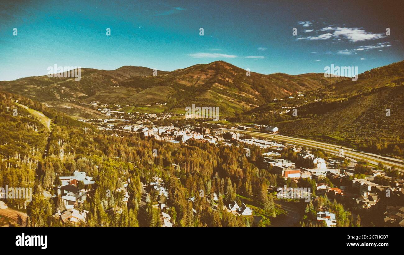 Aerial view of Vail hotels and city homes, Colorado, USA Stock Photo ...