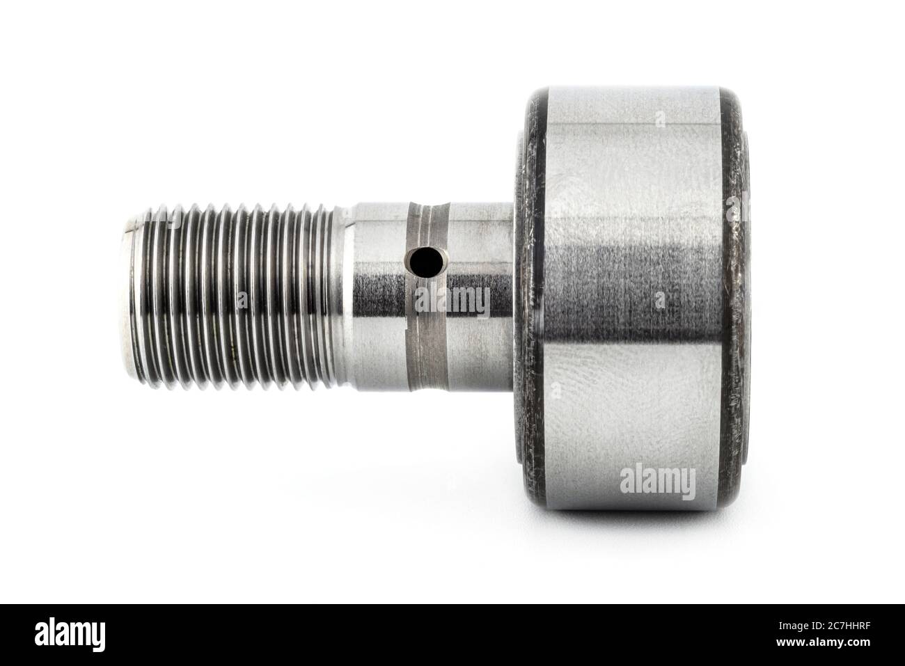 Needle roller bearing, cam follower with visible thread, isolated on a ...