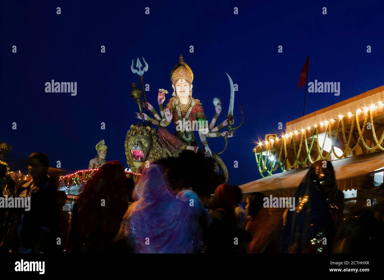 Mathura, India - April 08, 2014: Huge sculpture of Indian Goddess Durga ...