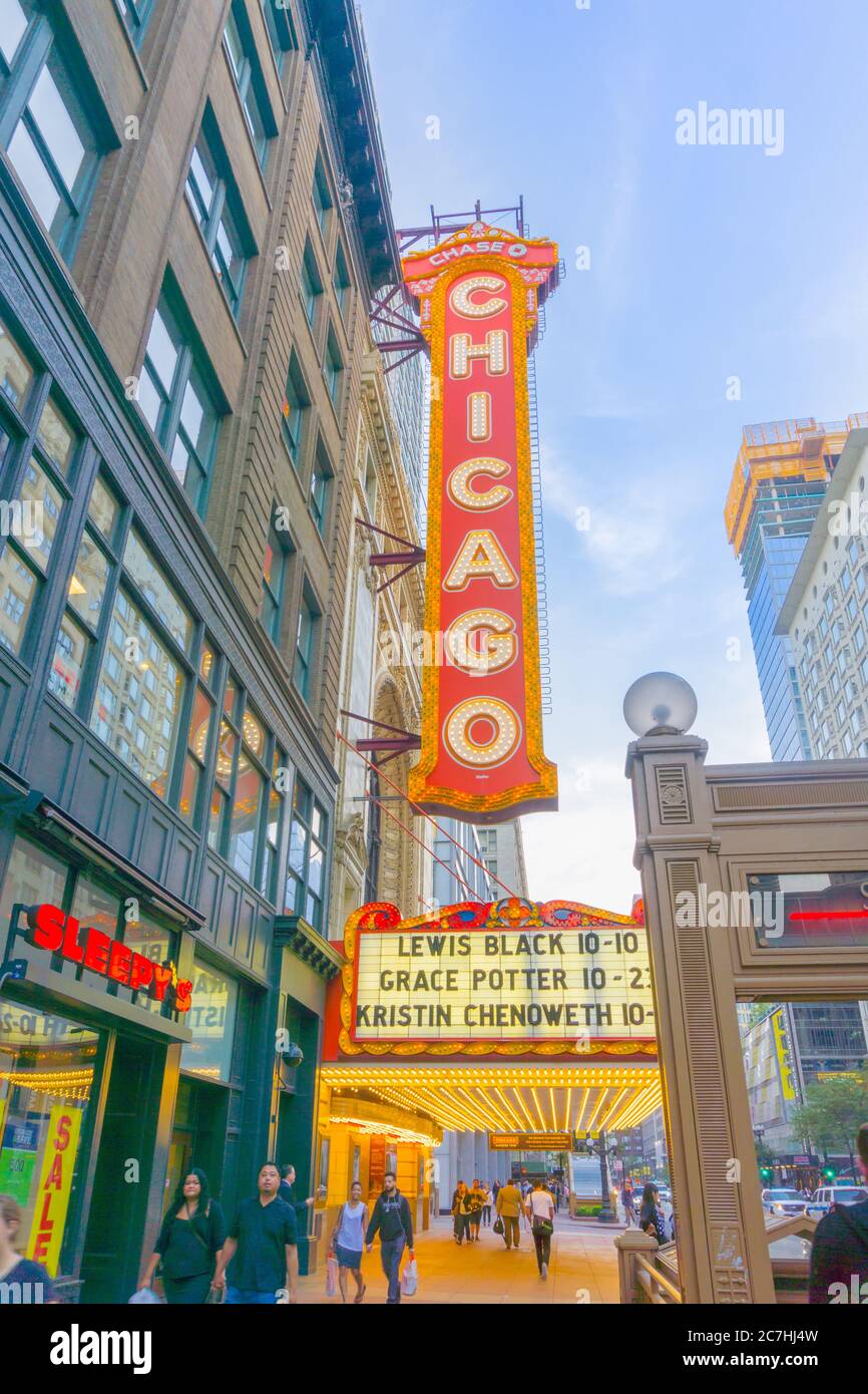 Chicago USA - August 28 2015; Retro style illuminated sign of iconic ...