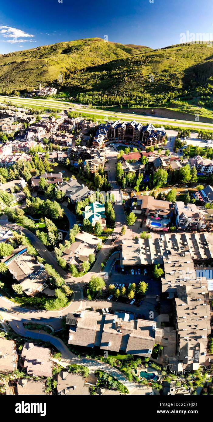 Beautiful aerial view of Vail from drone in summer season, Colorado ...