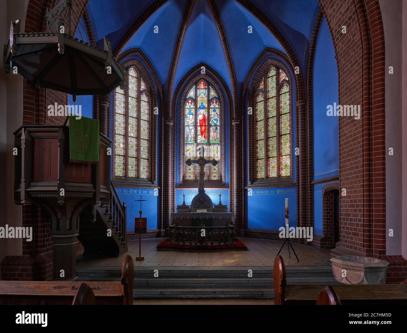 Parish church, church, evangelical church, brick building, brick, altar ...