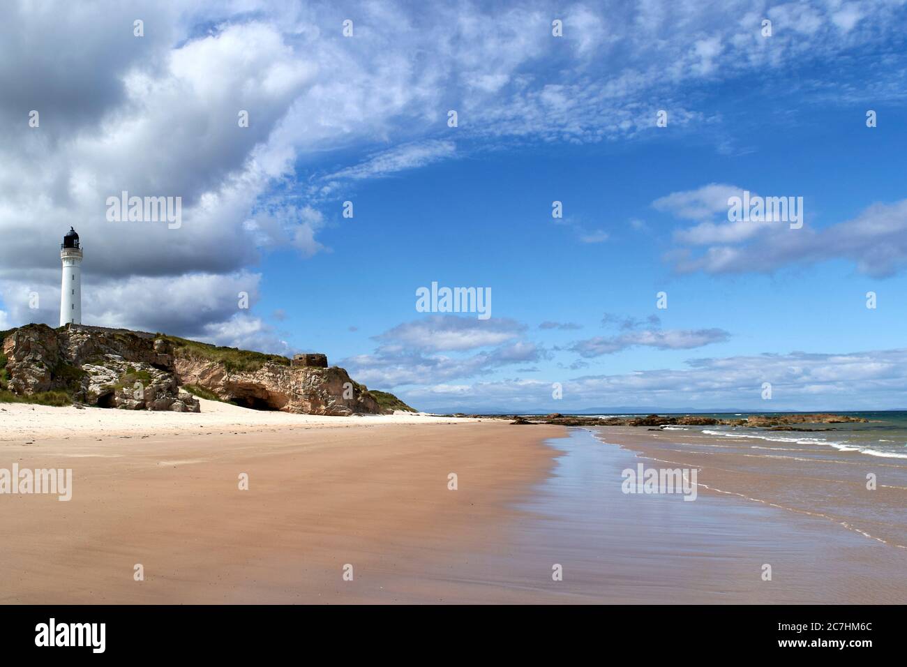 LOSSIEMOUTH BEACH AND SEA MORAY COAST SCOTLAND IN SUMMER A BLUE SKY ...