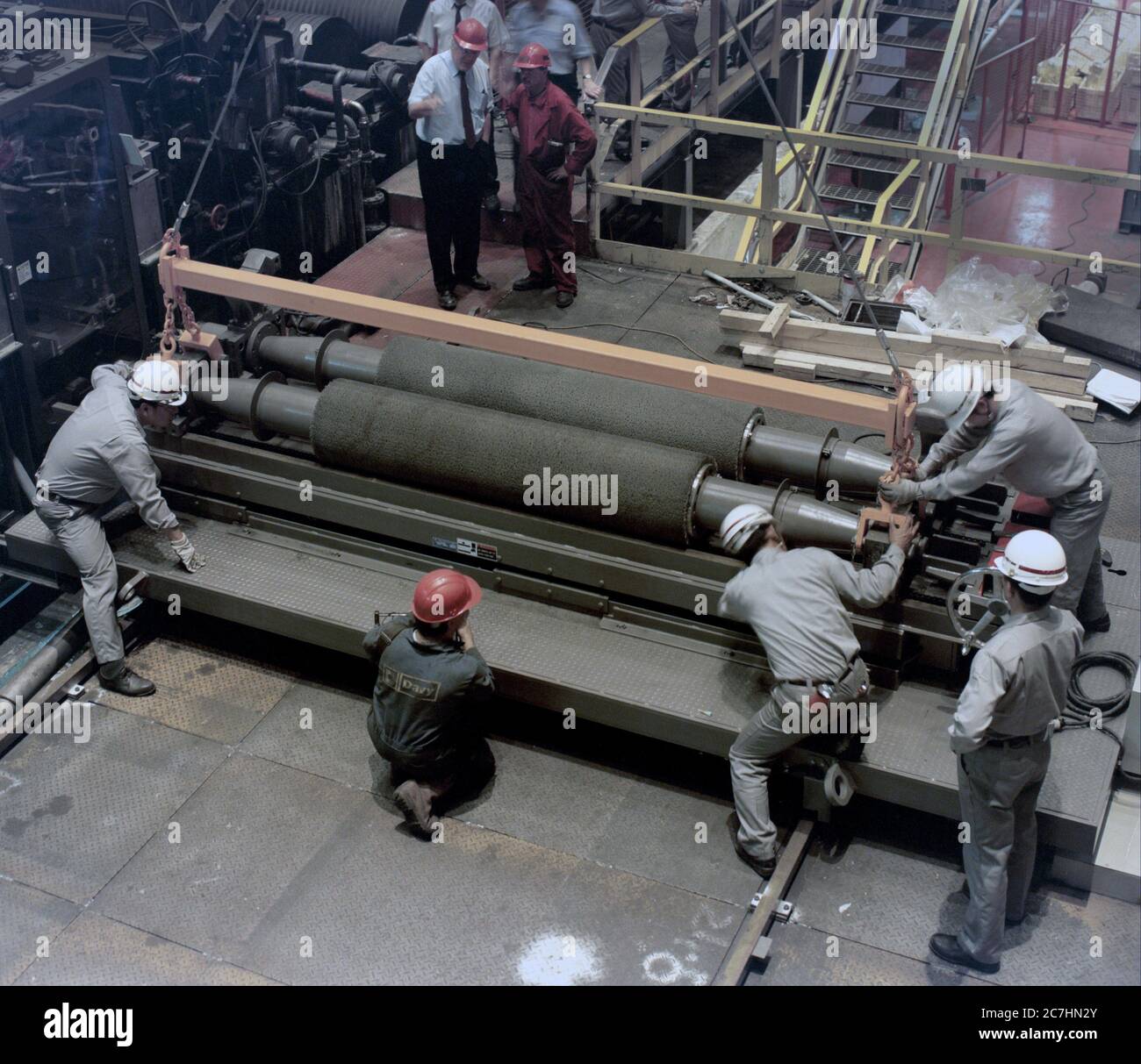 Installing Brush Roller on Steelworks Coating Line Stock Photo - Alamy