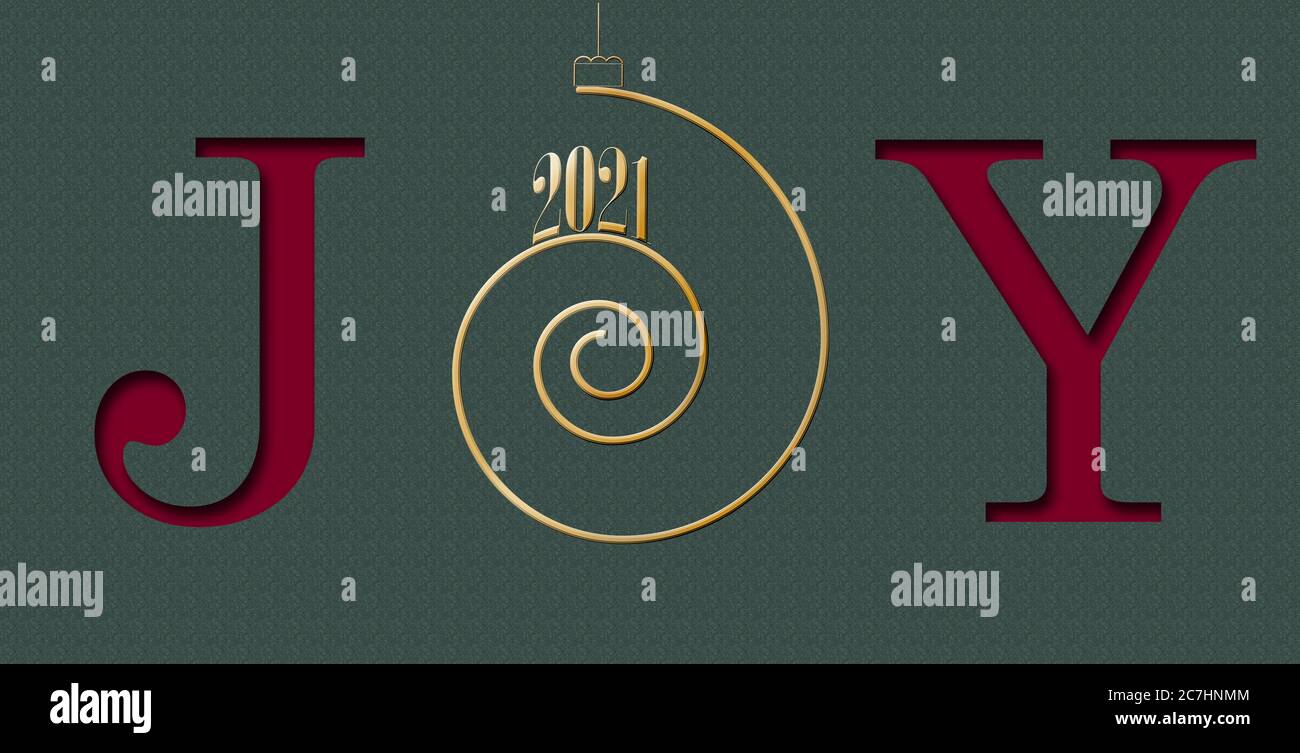 Word JOY inscription in red green color. Letters in form of golden ...