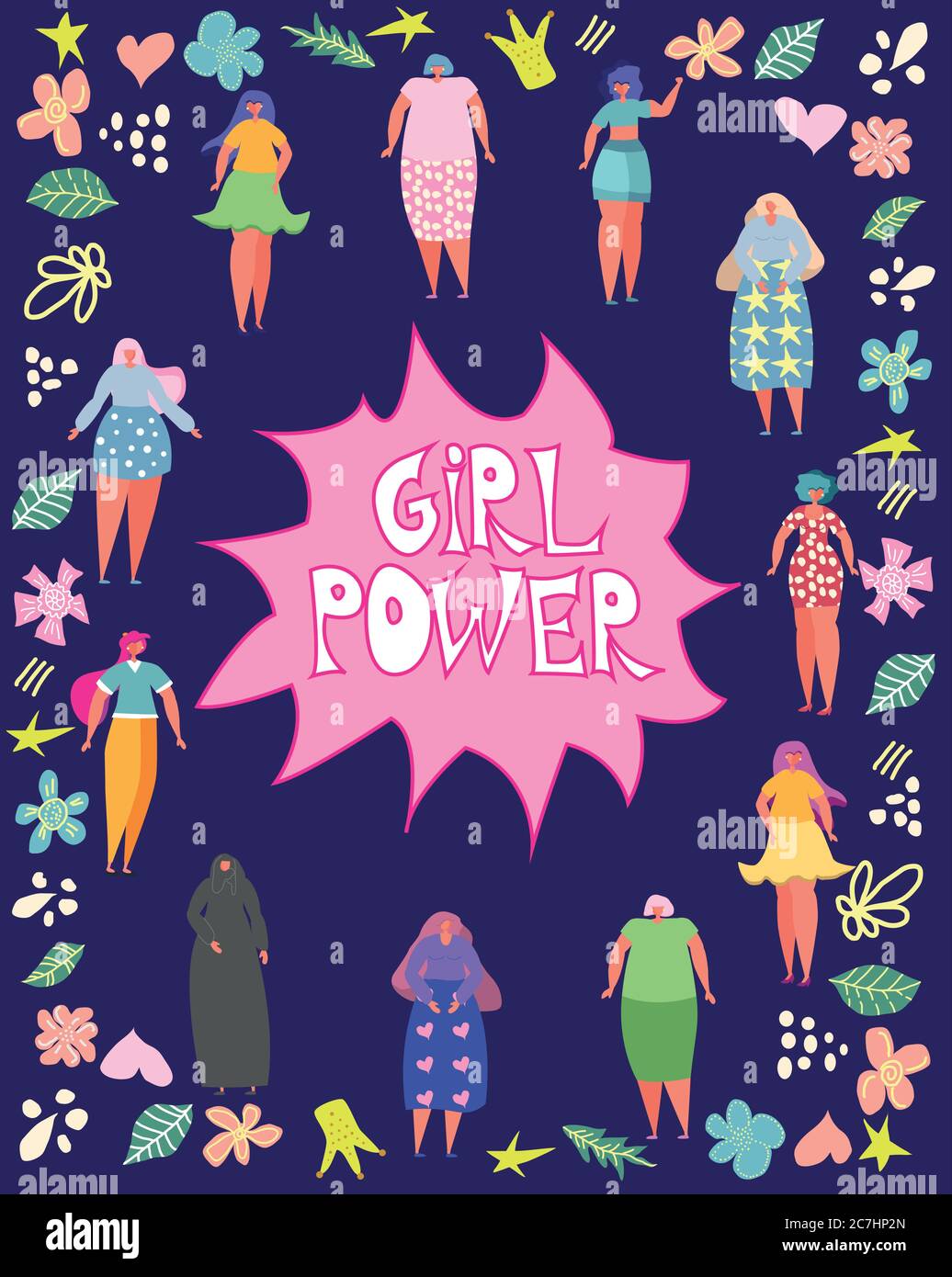 illustration graphic group of women, girls, power, strong, strength ...