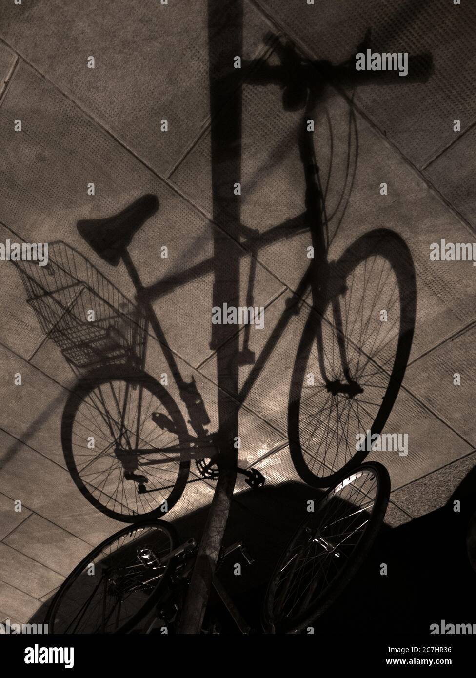 Vintage bicycle wheel shadow in black and white hi-res stock ...