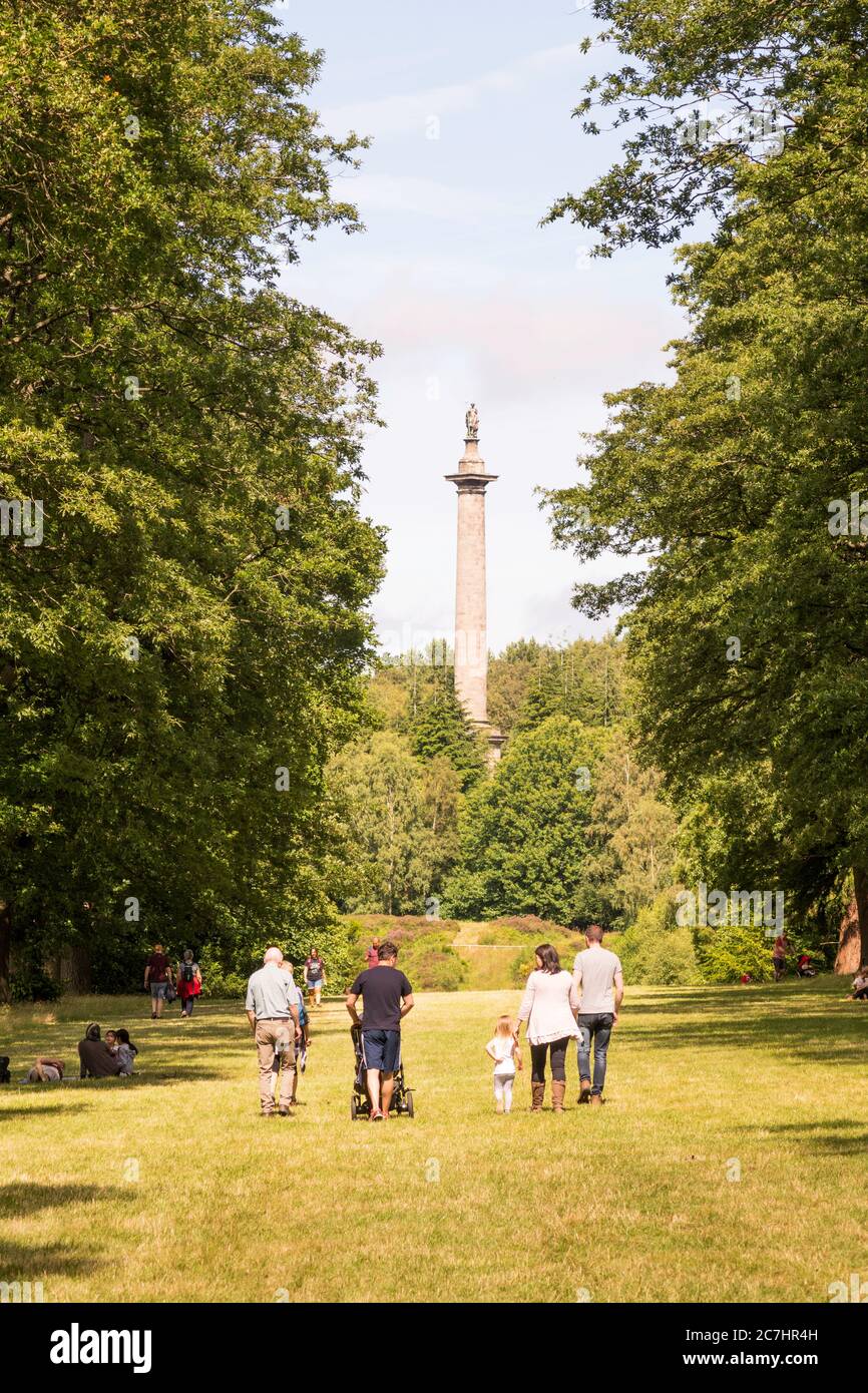 Family walking along the avenue towards the Liberty Monument, Gibside ...