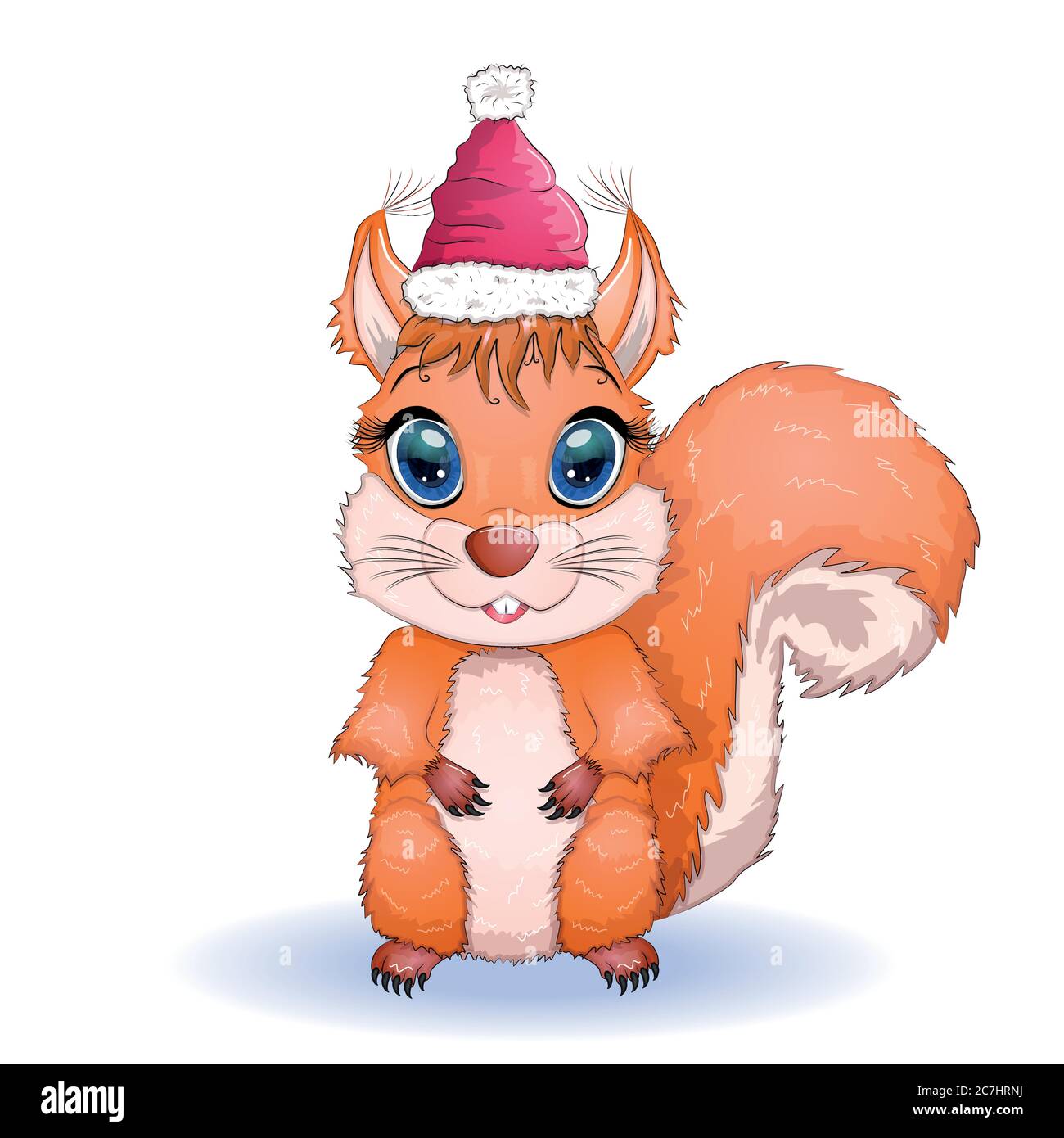 cute cartoon squirrel with beautiful eyes in a Santa Claus hat with a ...