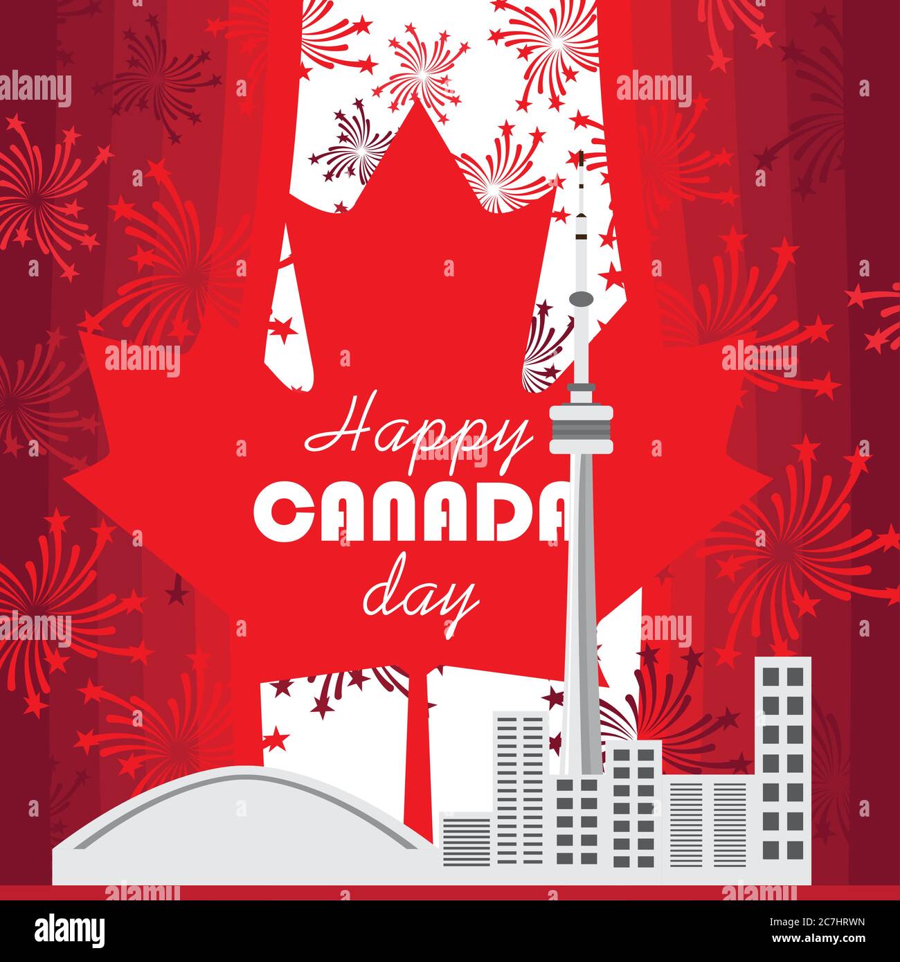 Happy Canada day card. Toronto landmark. Maple leaf - Vector Stock ...