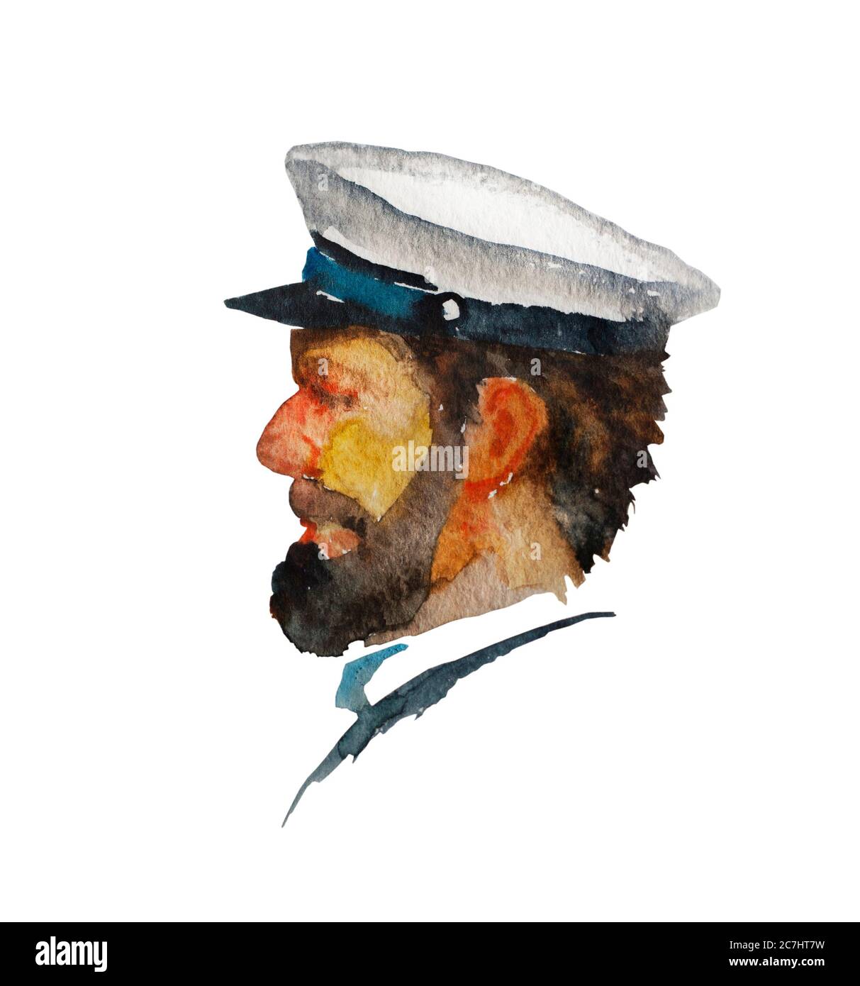 Watercolor retro style captain head. Original hand painted illustration ...