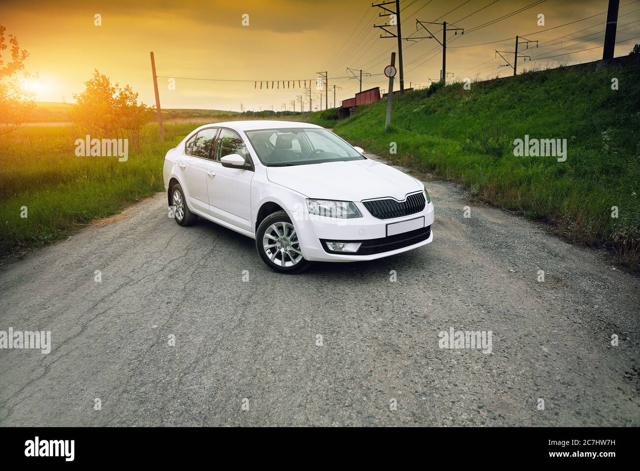 Front-side view of a car on nature background Stock Photo - Alamy