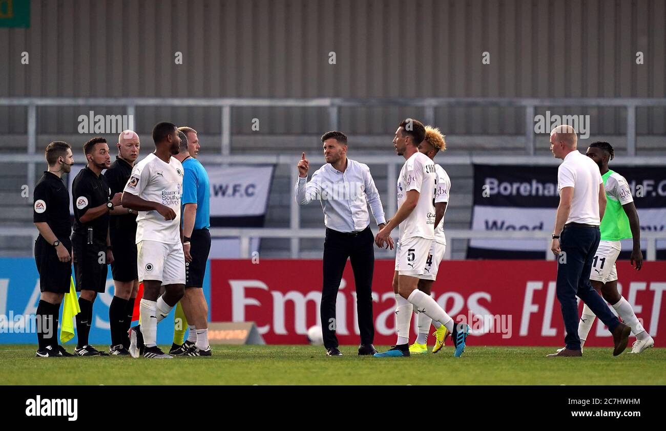 Boreham Wood manager Luke Garrard on the pitch after the Vanarama ...