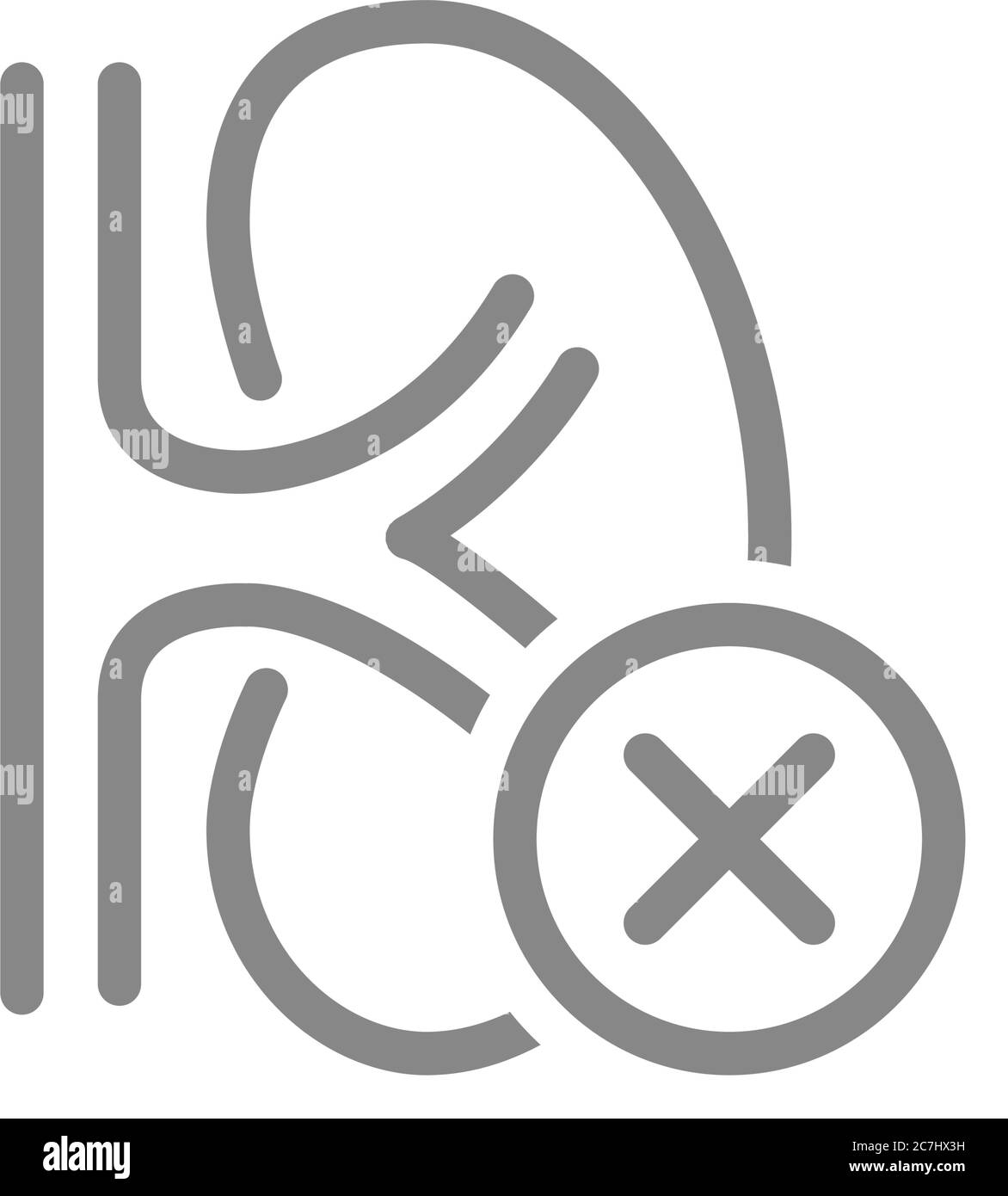 Kidney with cross checkmark line icon. Disease internal organ symbol ...