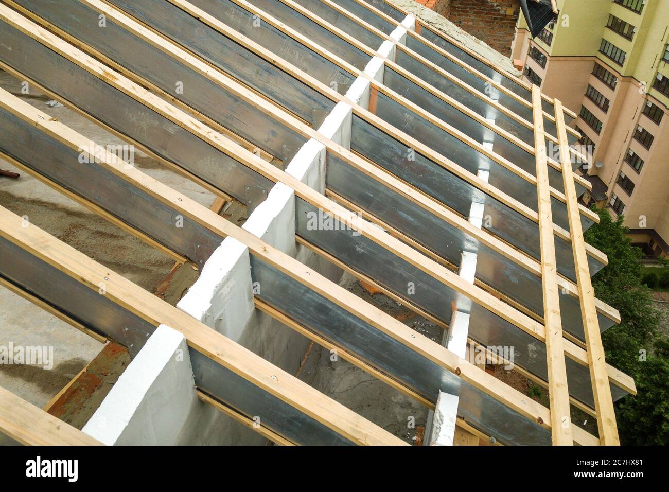 Stainless steel roof structure for future roof under construction ...
