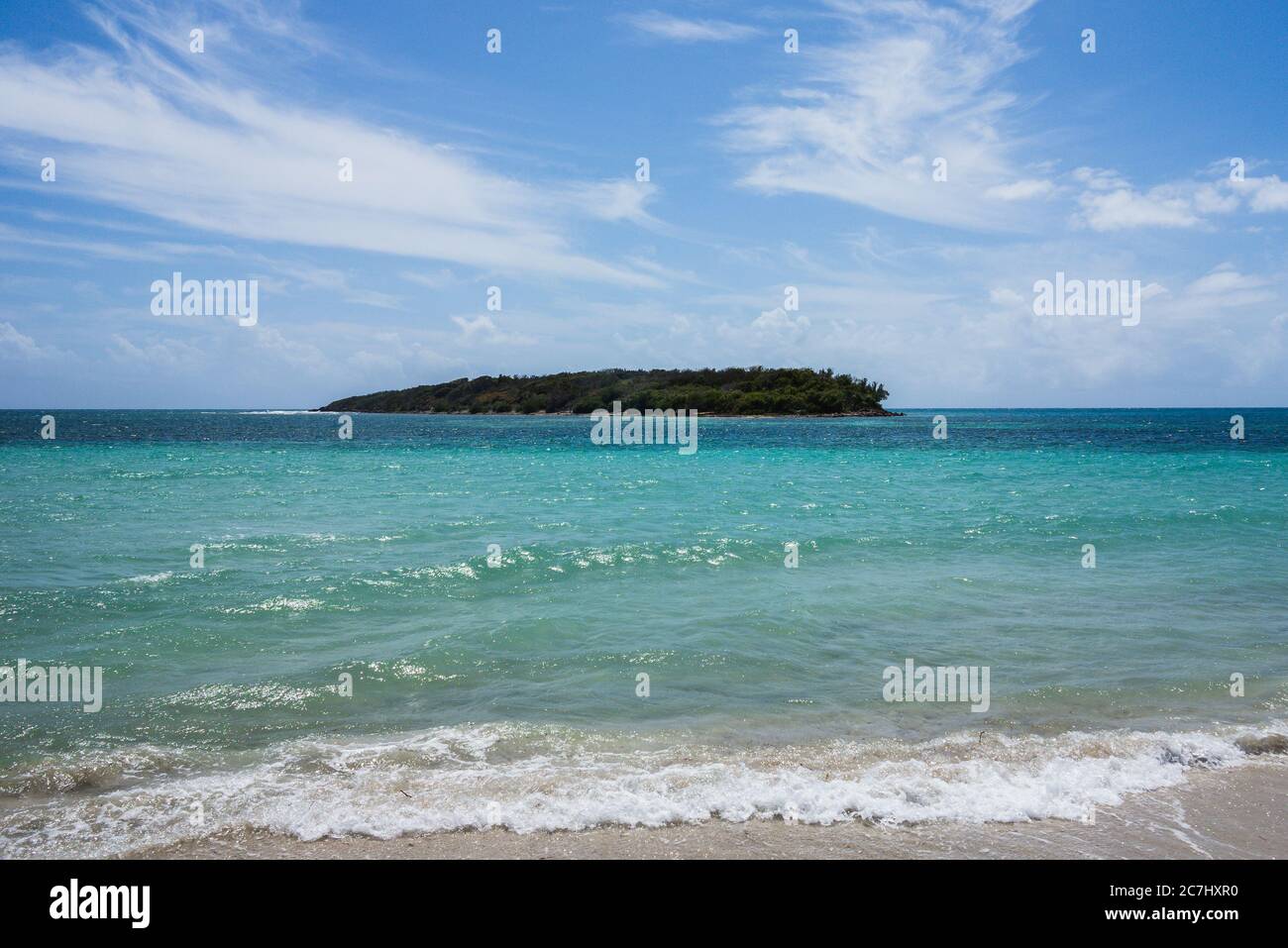 View of a small, secluded island in the middle of the Caribbean Sea ...