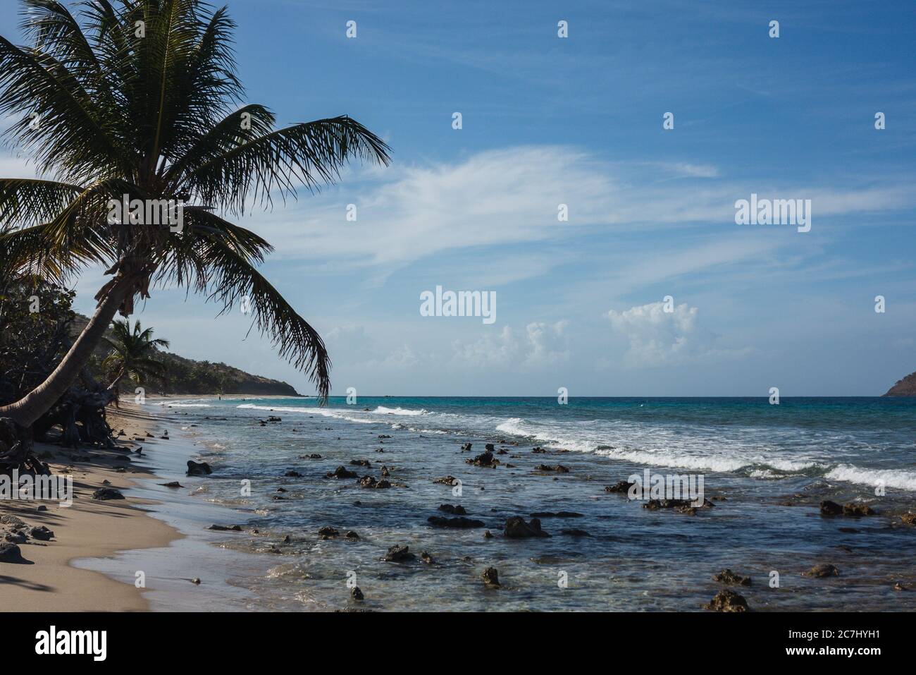 A wide shot of Zoni Beach in Culebra, Puerto Rico with the Caribbean ...