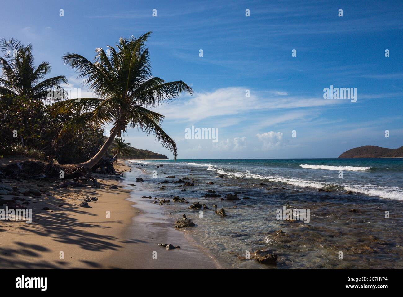 A wide shot of Zoni Beach in Culebra, Puerto Rico with the Caribbean ...