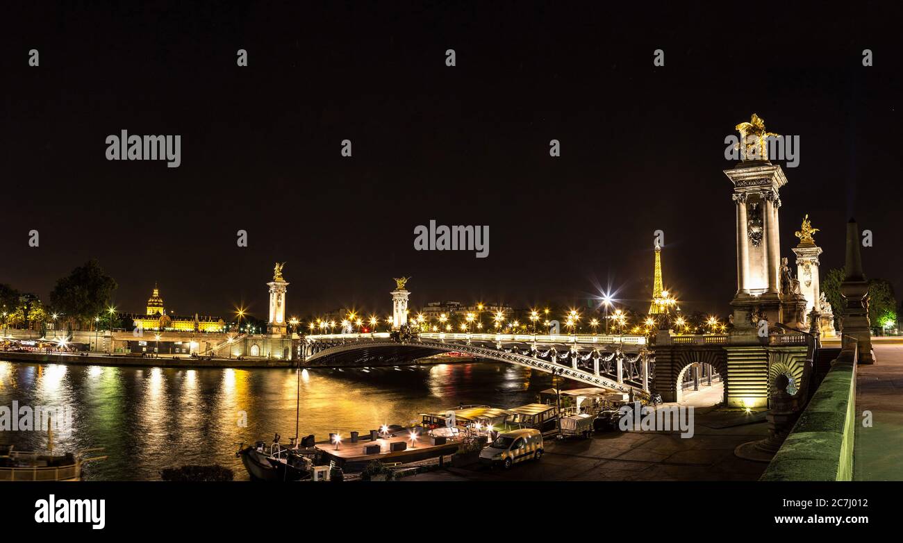 PARIS, FRANCE - JULY 14 2014: The Eiffel Tower and Pont Alexandre III ...