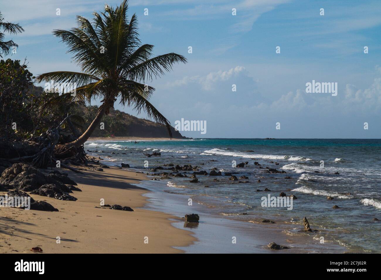A wide shot of Zoni Beach in Culebra, Puerto Rico with the Caribbean ...
