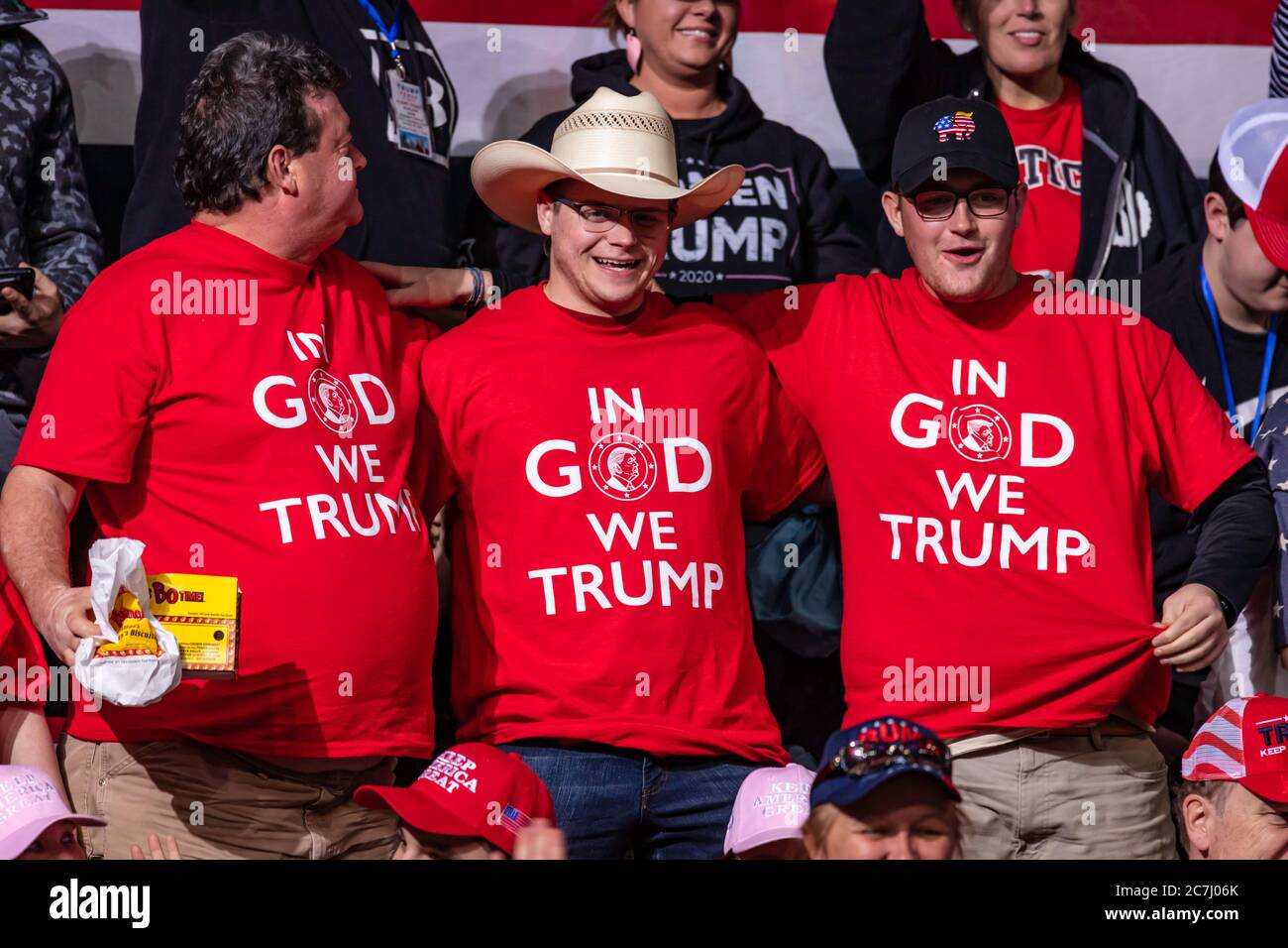 President Trump supporters wearing faith in God and Trump shirts at the ...