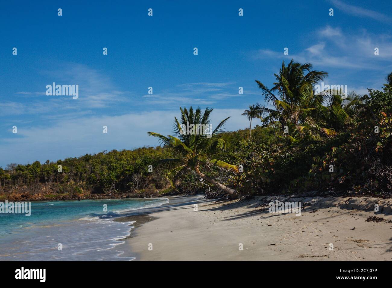 A wide shot of Zoni Beach in Culebra, Puerto Rico with the Caribbean ...