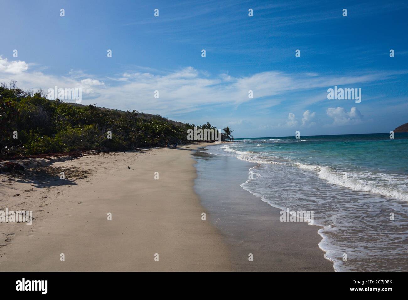 A wide shot of Zoni Beach in Culebra, Puerto Rico with the Caribbean ...