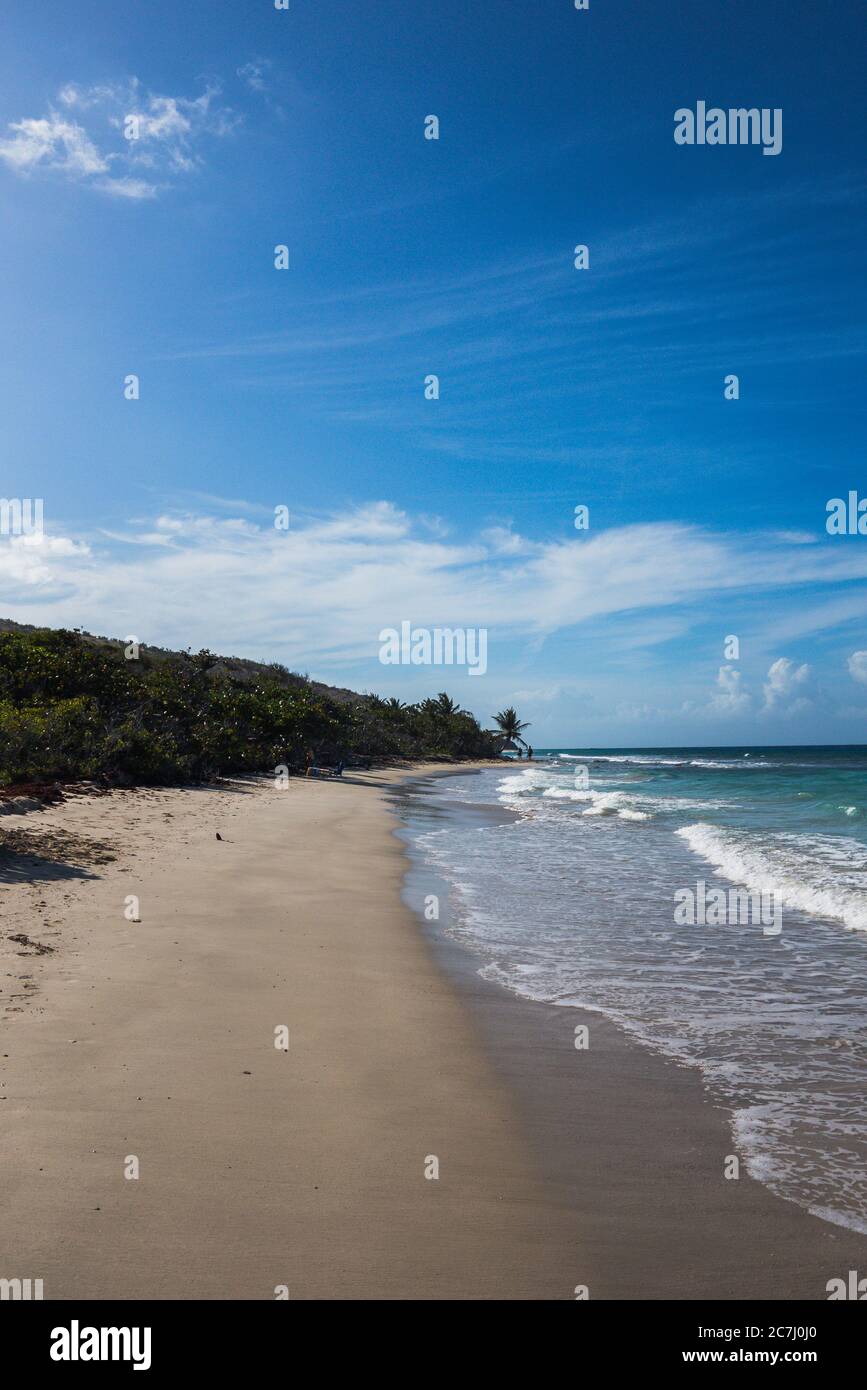 A wide shot of Zoni Beach in Culebra, Puerto Rico with the Caribbean ...