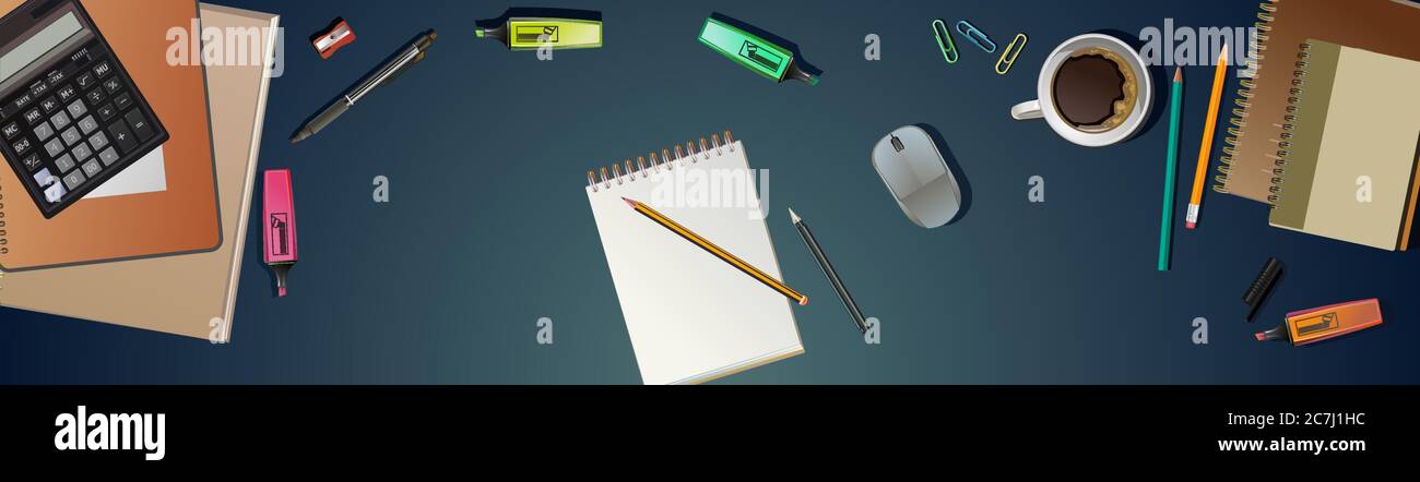 Creative desk top view Stock Vector Images - Alamy