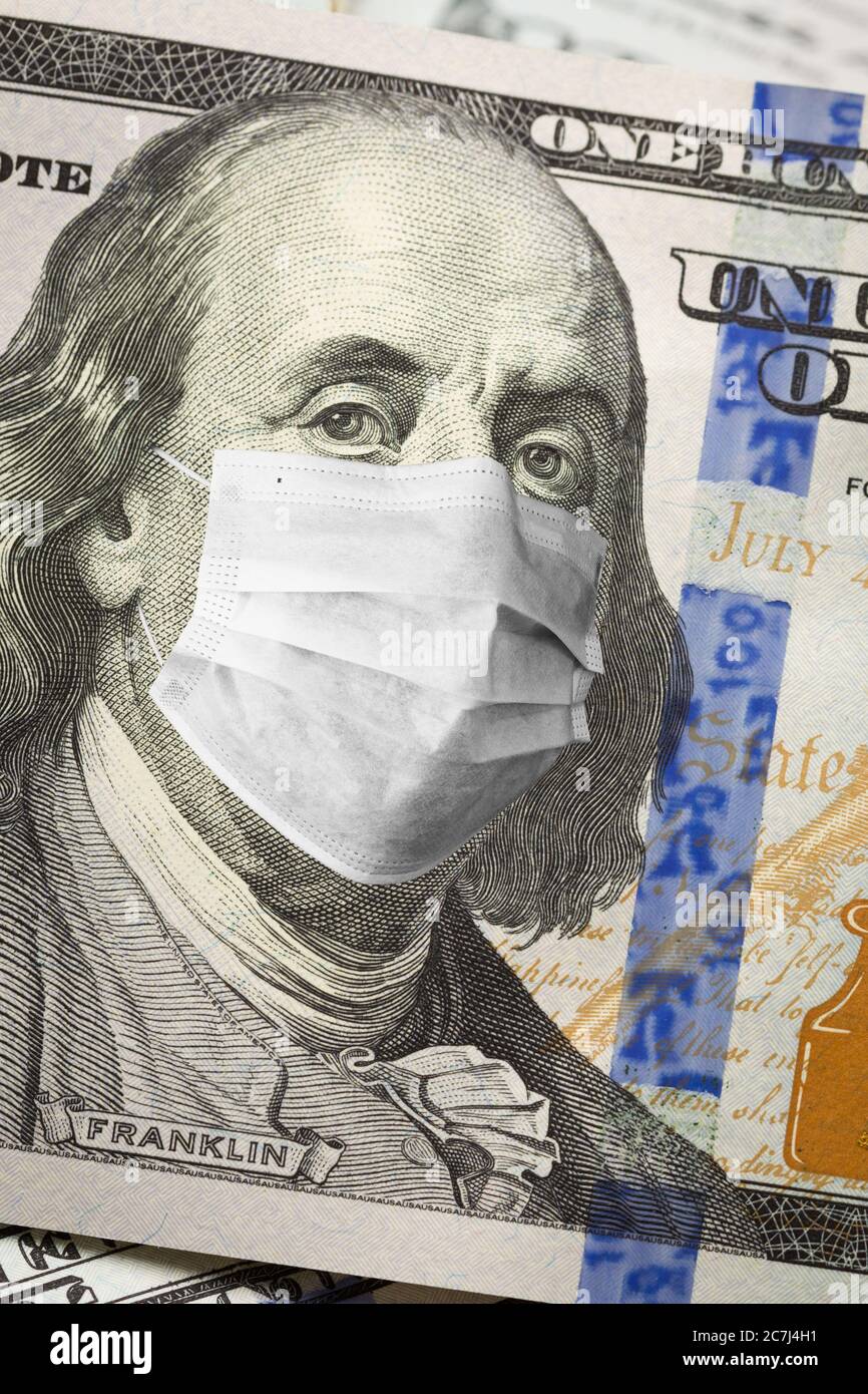 One Hundred Dollar Bill With Medical Face Mask on Face of Benjamin ...