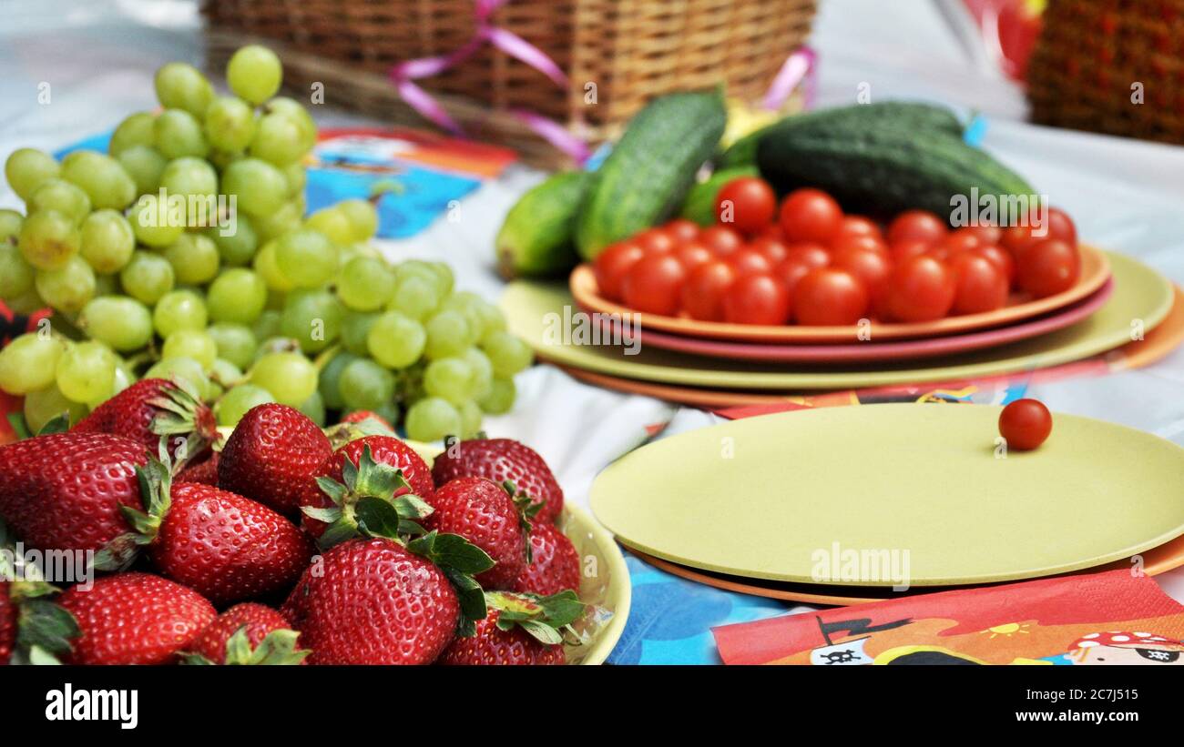 picnic with fruit and vegetables Stock Photo - Alamy