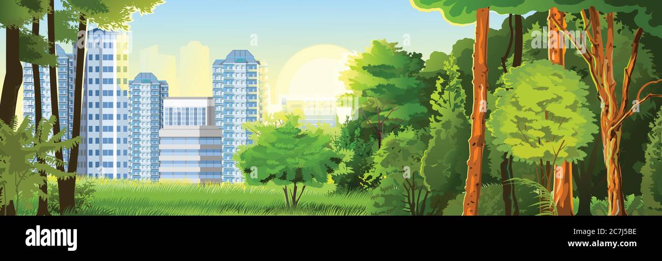 Suburban horizontal landscape. Vector. Forest in the vicinity of the ...