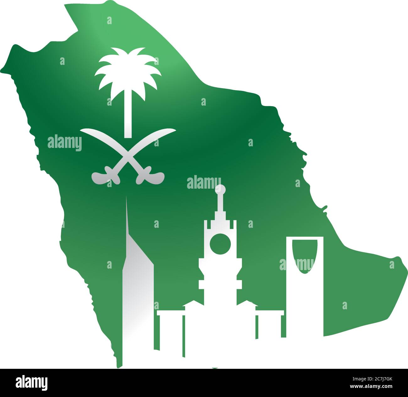 saudi arabia national day, green flag map and city gradient style icon ...