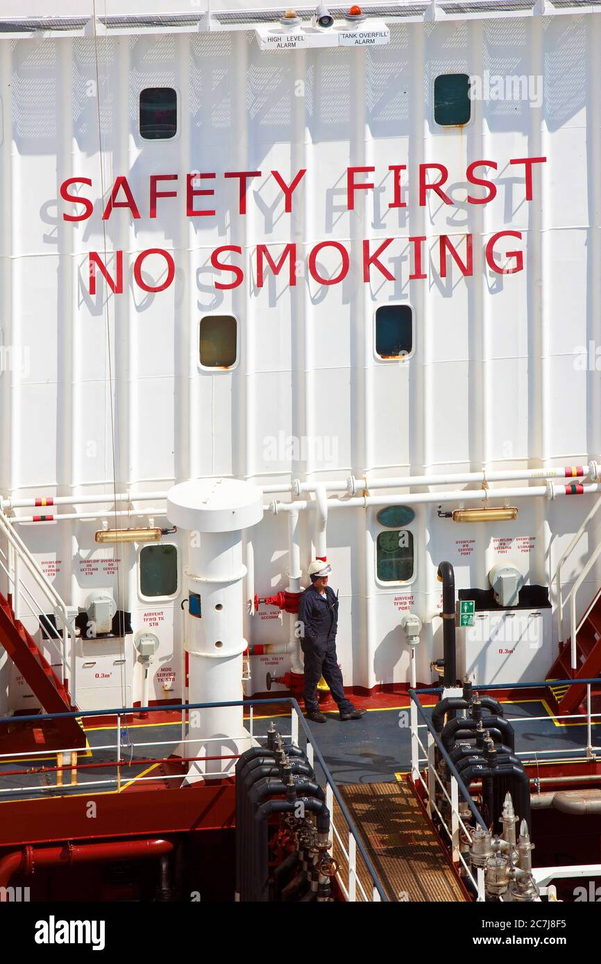 tanker with warning message "no smoking", Denmark, Hirtshals Stock ...