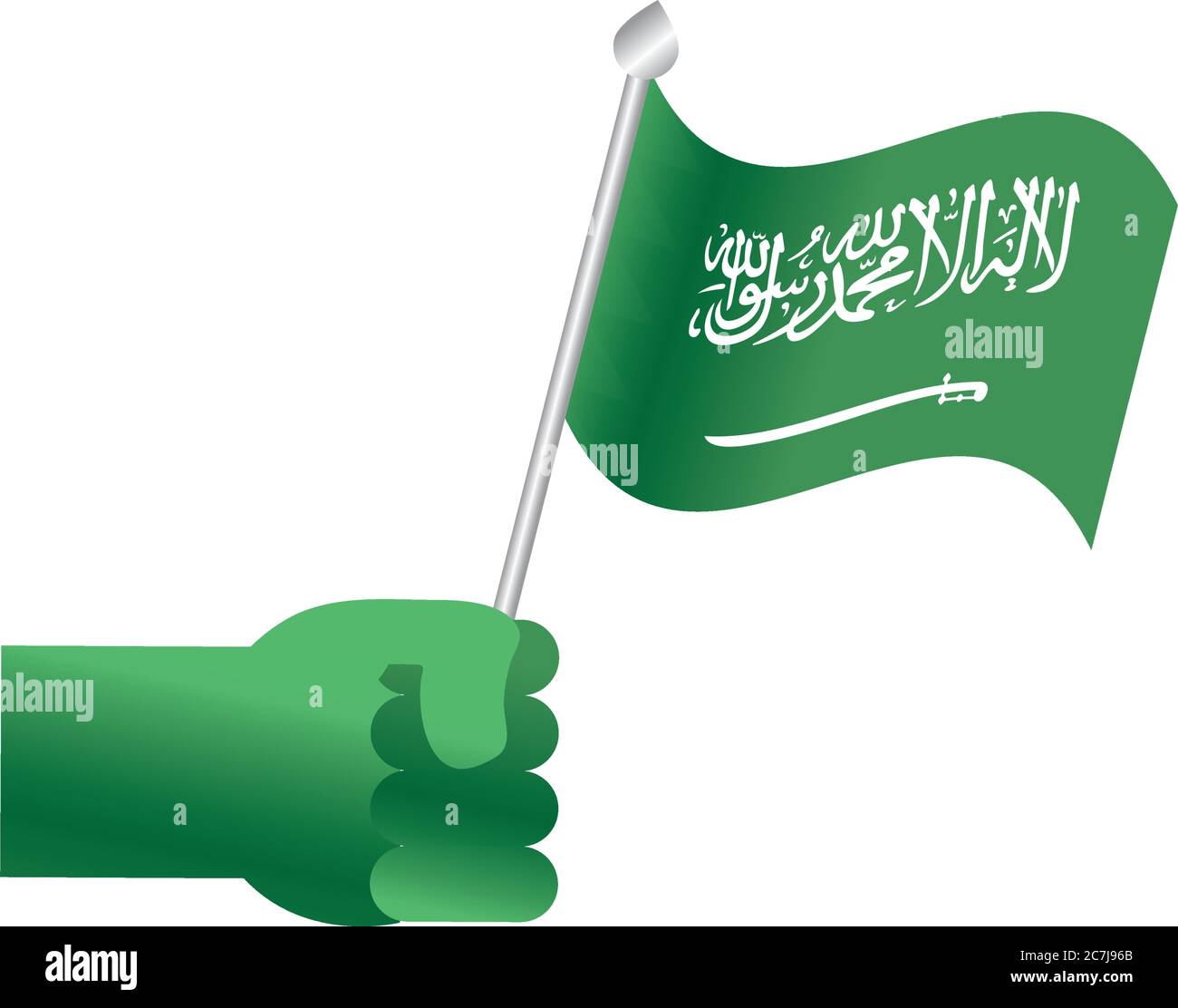 saudi arabia national day, green hand with flag gradient style icon ...