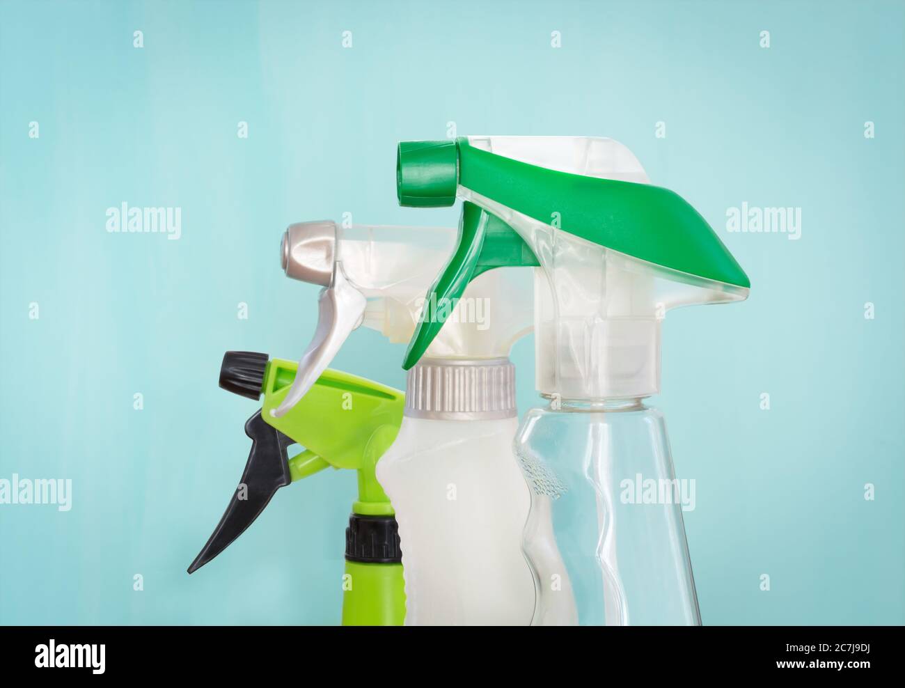Three cleaning spray guns in horizontal format Stock Photo - Alamy