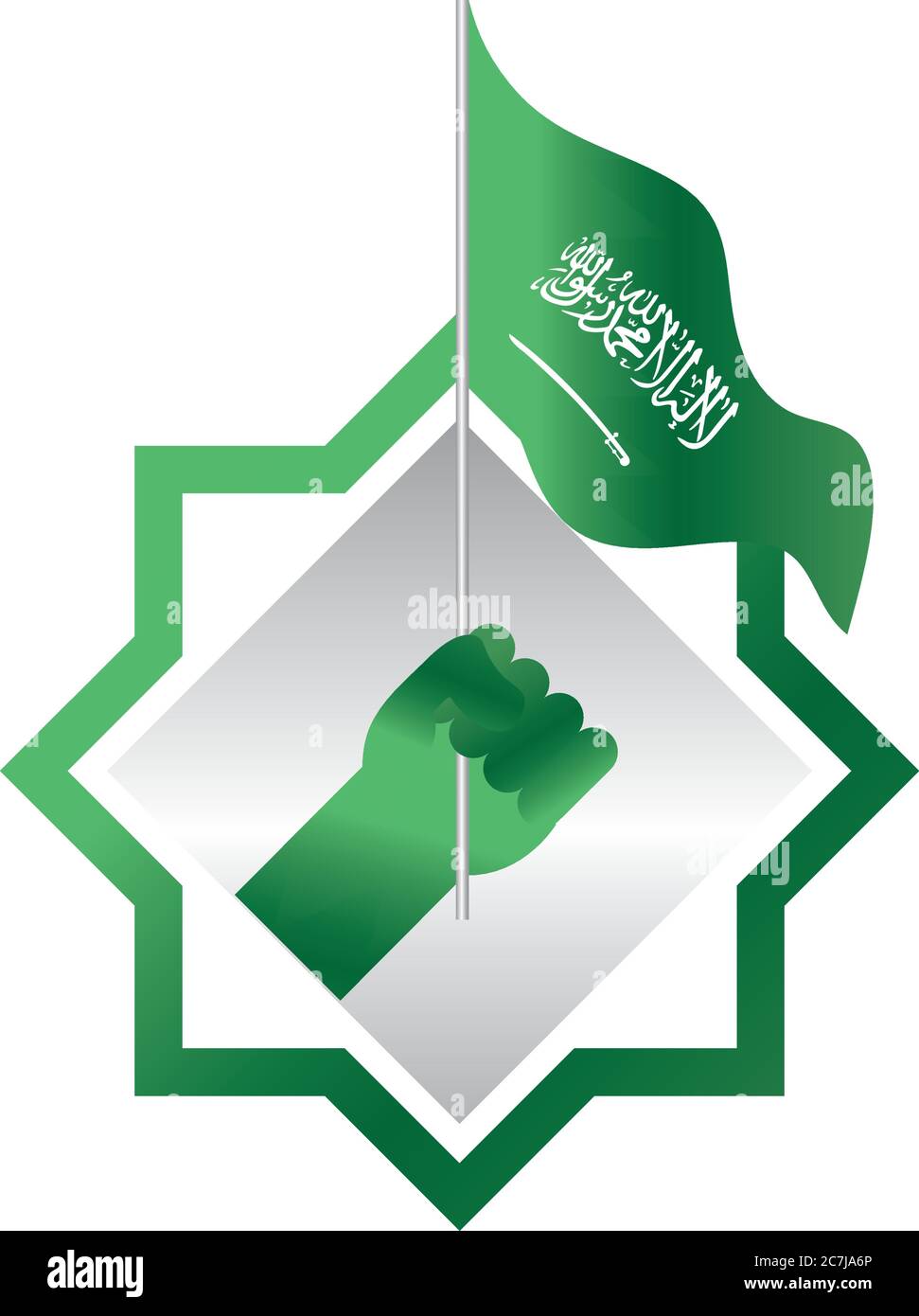 saudi arabia national day, hand with green flag ornament celebration ...