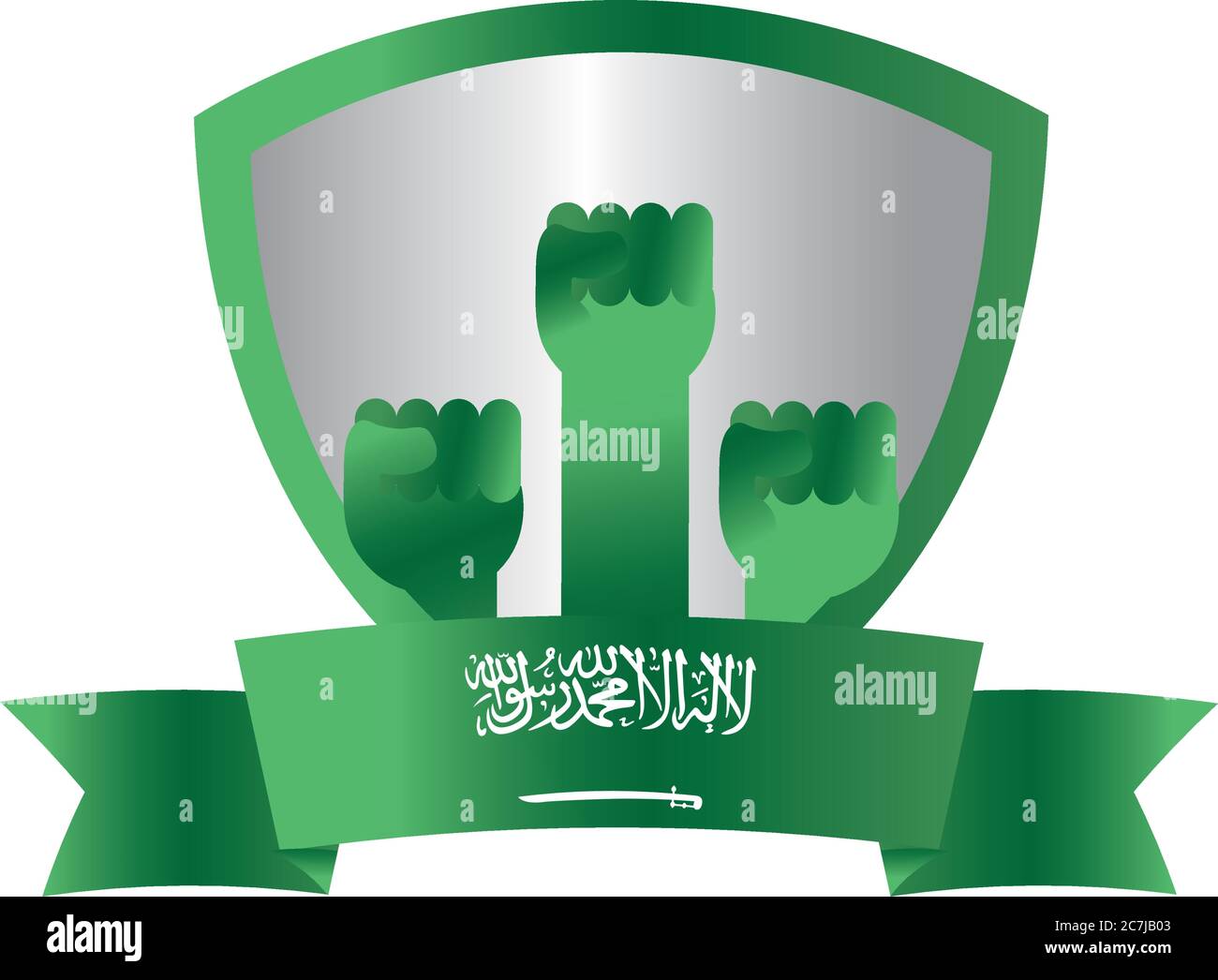 saudi arabia national day, green raised hands shield ribbon gradient ...
