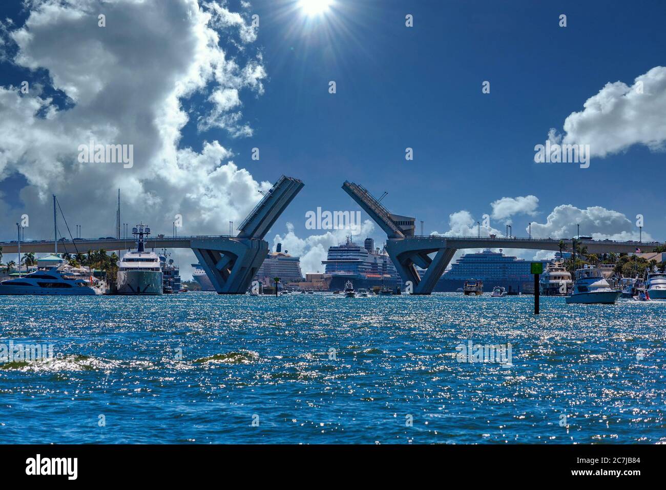 Draw Bridge and Cruise Ships in Sunny Port Stock Photo - Alamy