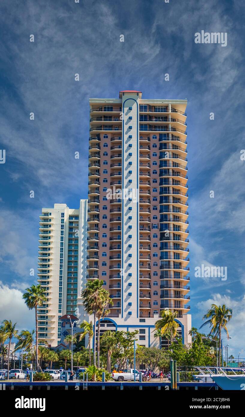 Pink Coastal Condo Building Stock Photo - Alamy