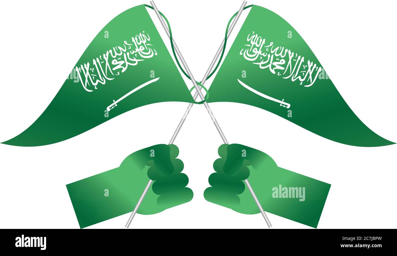 saudi arabia national day, green hands with crossed flags gradient ...