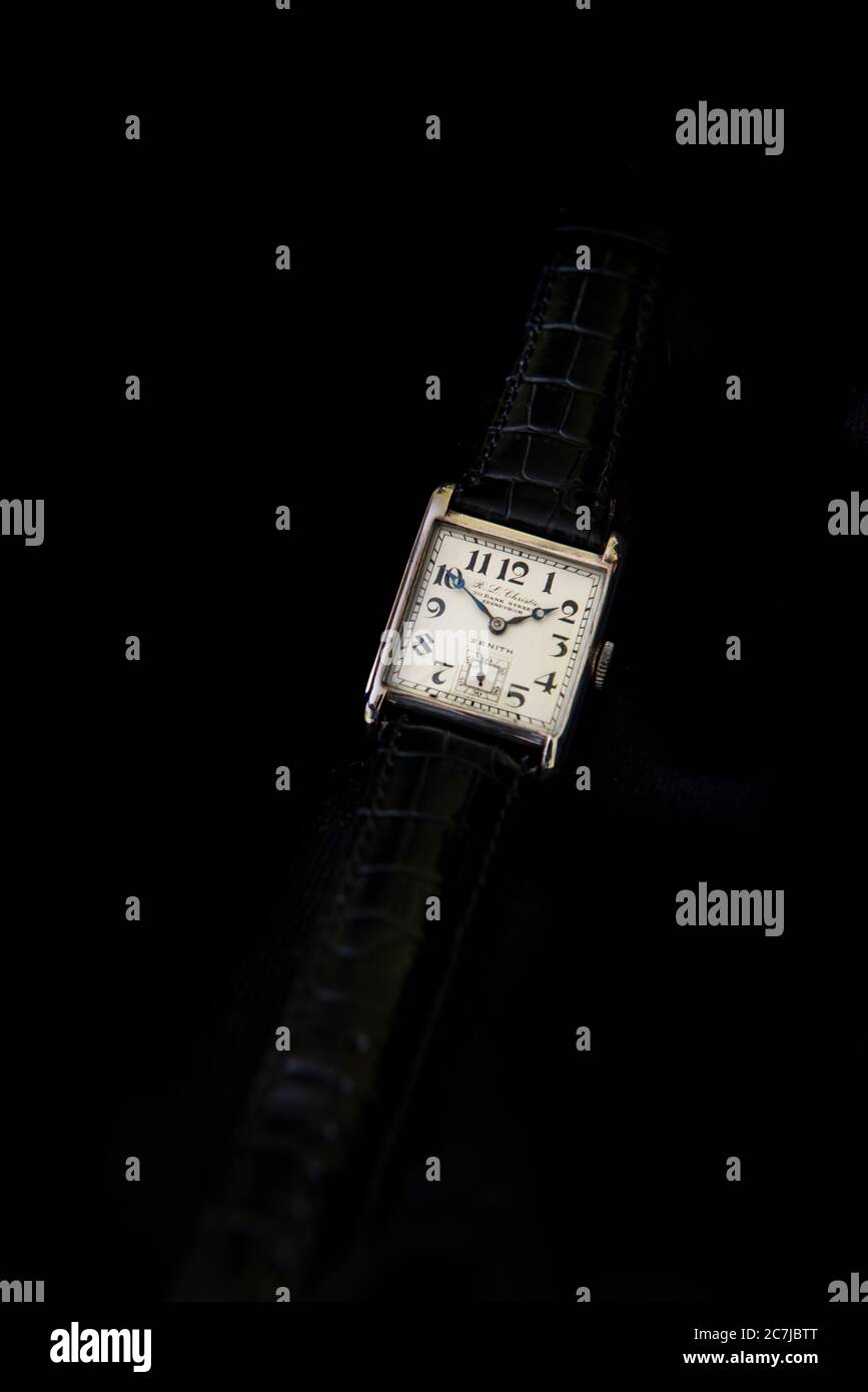 Vintage Zenith tank watch on black background Stock Photo - Alamy