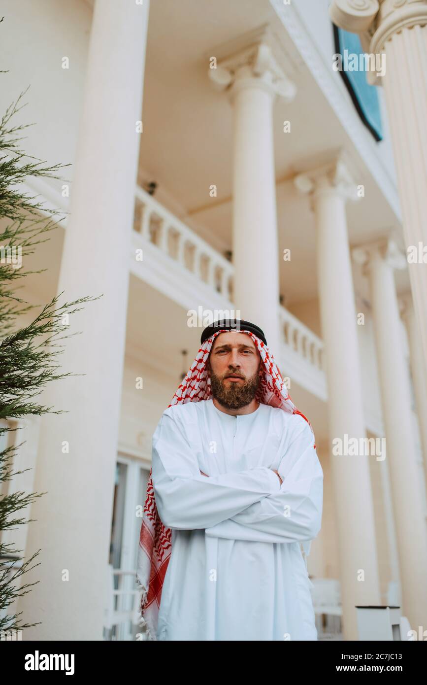 Portrait of handsome middle eastern arab muslim man in traditional ...